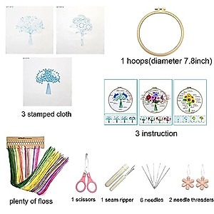 Easy Embroidery Kit for Beginners Adults and Kids 3 Sets Stamped Floral Embroidery Kit for Kids Cross Stitch Kit Funny Embroidery Starter Kit with Pattern Cross Stitch 3 Set (Bunch Flowers 3P)