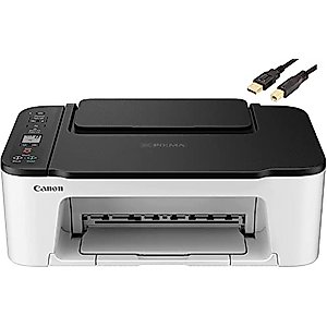 Canon PIXMA TS3 Series Color Inkjet Printer, All-in-One Wireless Print Copy Scan, Mobile Printing, 4800 x 1200 dpi, 1.5'' LCD, with MTC Printer Cable White