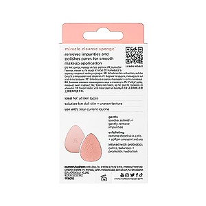 Real Techniques Miracle Cleansing Sponge, Skincare Facial Cleansing Tool with Probiotics, Exfoliate & Deep Cleans Pores, Dual Sided, Gentle on Skin, Cruelty Free, 1 Count