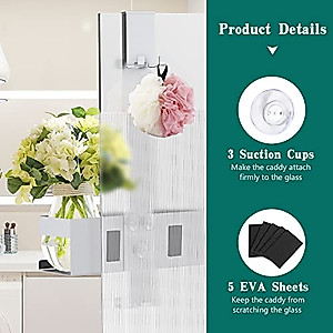 Emibele Shower Caddy Stainless Steel Hanging Glass Shower Shelf with Hooks, No Drilling Shower Basket Lotion Towel Holder for Bath Glass Door, Silver
