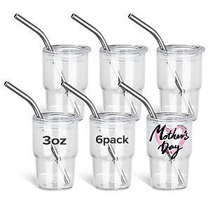 FASTSUB 20 OZ Glitter Sublimation Tumblers 24 Pack and 3 OZ Sublimation Shot Glasses Clear 6 Pack