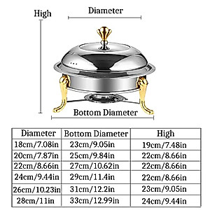 Full Size Round Chafing Dish Set, Stainless Steel Buffet Server Food Warming Tray with Alcohol Furnace and Lid, for Commercial Restaurant Catering Parties Weddings Picnics,24cm
