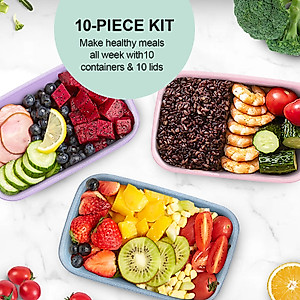 shopwithgreen Meal Prep Containers 1-Compartment, 10PCS Wheat Straw Microwave Bento Lunch Box with Lids, Reusable & Stackable Food Storage Containers, Dishwasher Freezer Safe BPA Free (32 OZ)