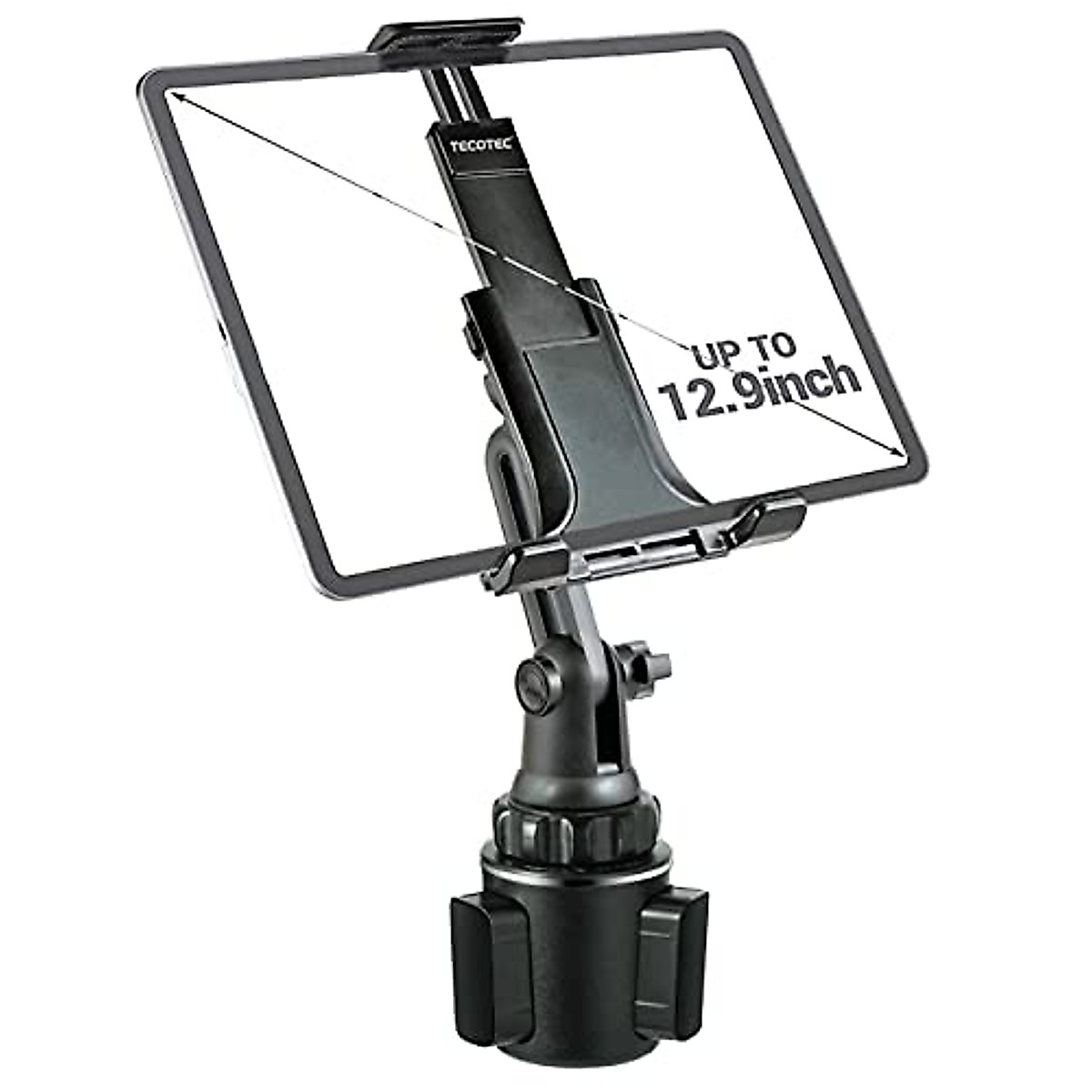 TECOTEC Universal 2 in 1 Car Cup Holder Tablet Mount, Upgraded 9" Long Neck Cup Holder iPad Holder for All Cellphones/Z Fold 3/2/Rugged Phones/Tablets up to 12.9"