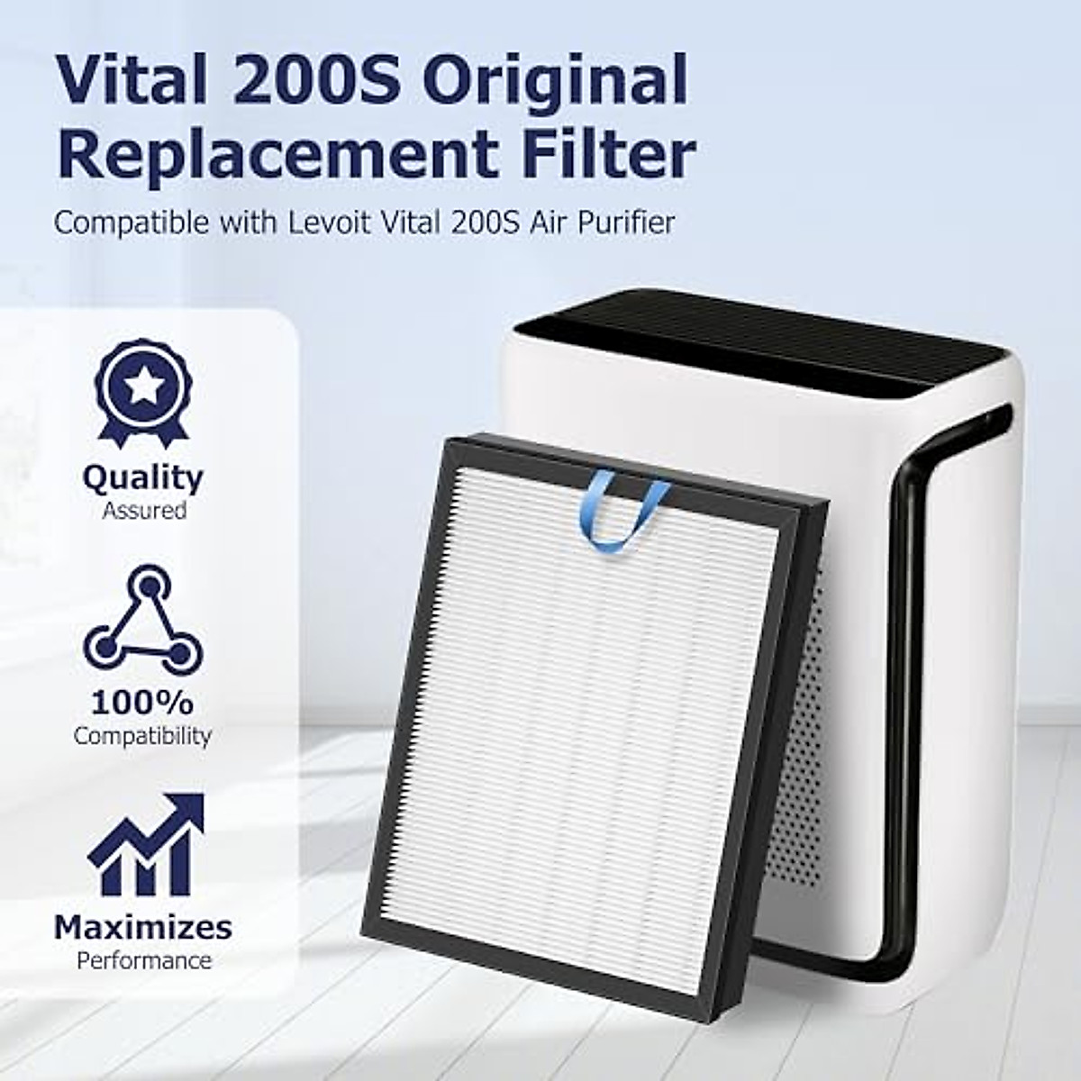 Vital 200S Replacement Filter for LEVOIT Vital 200S and Vital 200S-P Air Purifier, 3-in-1 H13 True HEPA and High-Efficiency Activated Carbon Filter, Vital 200S-RF, LRF-V201-WUS, 2 Pack, White