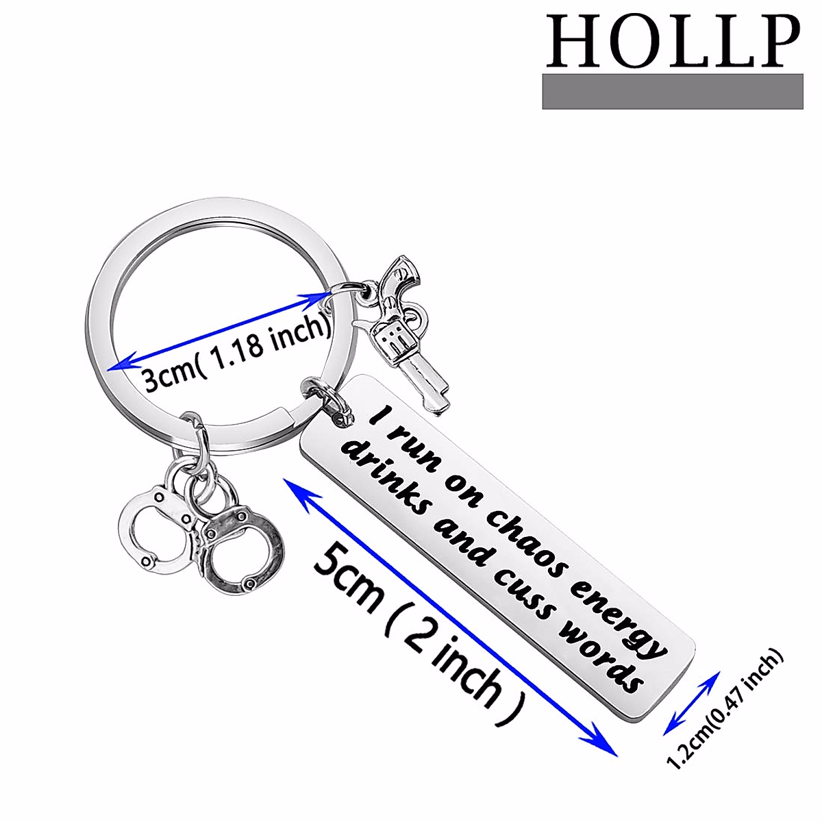 HOLLP Correctional Officer Gift Funny Curse Keychain I Run On Chaos Energy Drinks And Cuss Words Keychain Corrections Gift for Police Officer (Keychain)