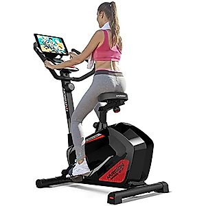 HARISON Exercise bike Stationary with 2 in 1 Table Holder, Magnetic Upright Bike Indoor Cycling Bike for Home 350 lbs Capacity (Wider Seat)
