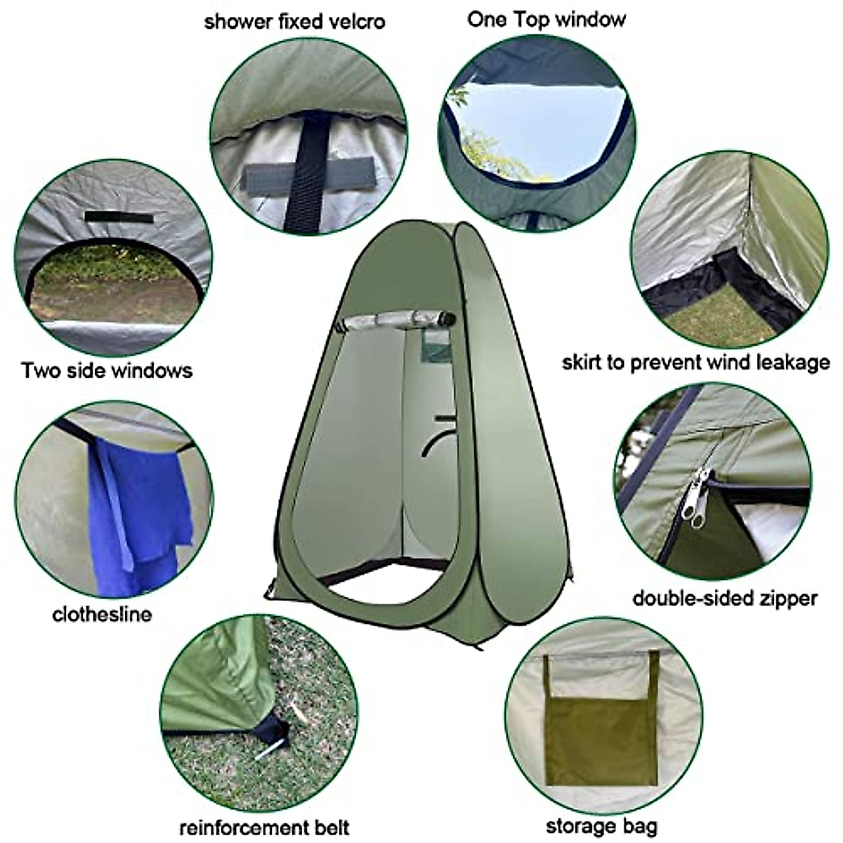 Petgin Pop Up Changing Room Privacy Tent – Instant Portable Outdoor Shower Tent, Camp Toilet, Rain Shelter for Camping & Beach with Carry Bag-Army Green