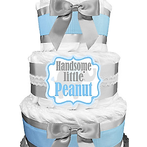 Pampers Swaddlers Elephant Diaper Cake, Blue and Gray, 42 Count, Size 1, Newborn Gift for Boy