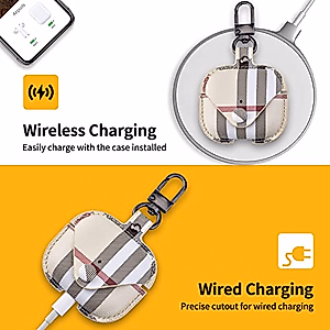 Pujuyeka Leather Luxury Case for AirPods 3rd Generation 2021 with Keychain,Designer Plaid Cute Airpod Charging Case Cover Aesthetic Lockable Protective Air Pod Skin Cover (AirPod 3rd Gen 2021 Beige)