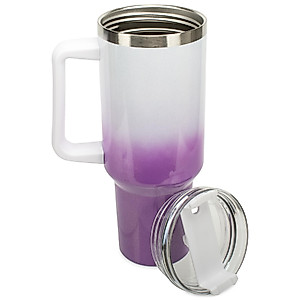 Elanze Designs Serenity Prayer Lord Grant Me Flowers 40 oz. Stainless Steel, Large Water Bottle Coffee Mug, Spill & Leak Resistant, Thermal Travel Tumbler with Handle, Lid & Straw, White/Purple