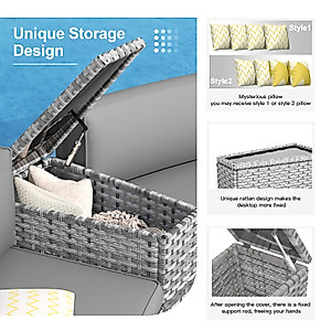 VONZOY Patio Sectional Furniture Outdoor 11-Piece Grey Rattan Curved Sofa Set with Storage Table,Pillows,Fit for Pool Backyard Balcony Porch Lawn(Grey)