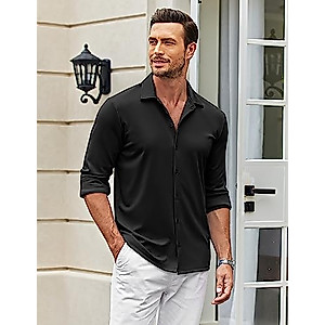 COOFANDY Men's Long Sleeve Button Down Shirts Stretchy Business Casual Shirt Black