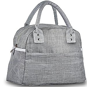 Lunch Bag for Women Men Insulated Reusable Lunch Box Tote Bag, Leakproof Cooler Cute Lunch Box Handbags for Office Work, Home, Picnic Beach or Travel - Grey
