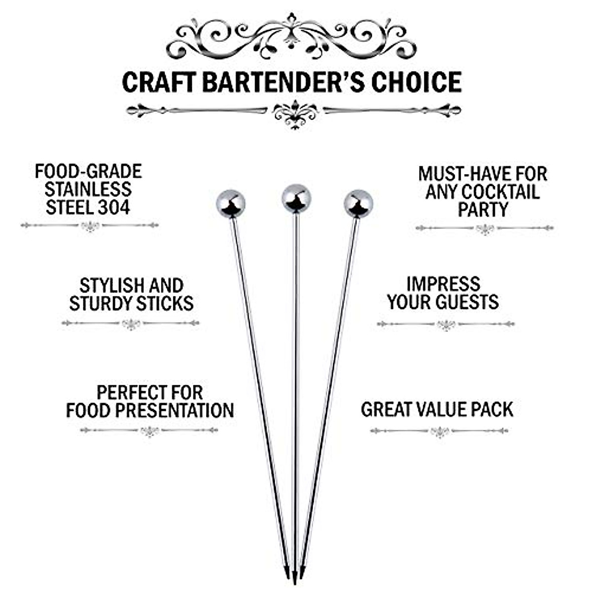 Cocktail Picks Stainless Steel Toothpicks - (12 Pack / 4 Inch) Martini Picks Reusable Fancy Metal Drink Skewers Garnish Sticks for Martini Olives Appetizers Bloody Mary Brandied