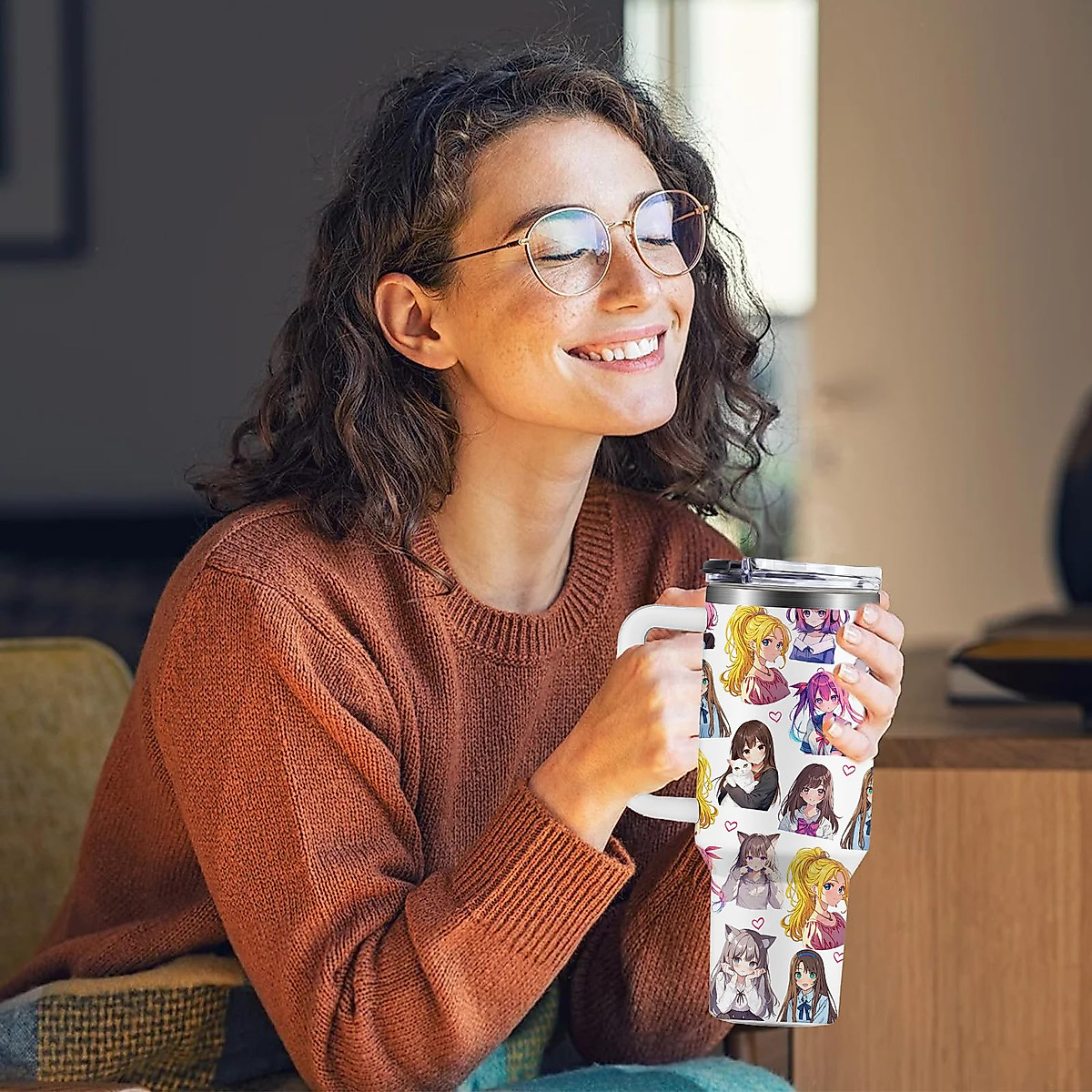 NIAXAUYT Anime Gifts for Women Girls, 40oz Just A Girl Who Really Loves Anime Tumbler With Handle, Birthday Gifts for Anime Lovers/Fans Girls Cup, Anime Themed Gifts Ideas for Teen Sister Friends Mug