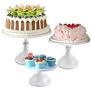 Yarlung Set of 3 Metal Cake Stands, 8/10/12 Inch Pillar Style Cupcake Display Stands Dessert Trays Pie Plates for Wedding, Party, Birthday, Gatherings, White