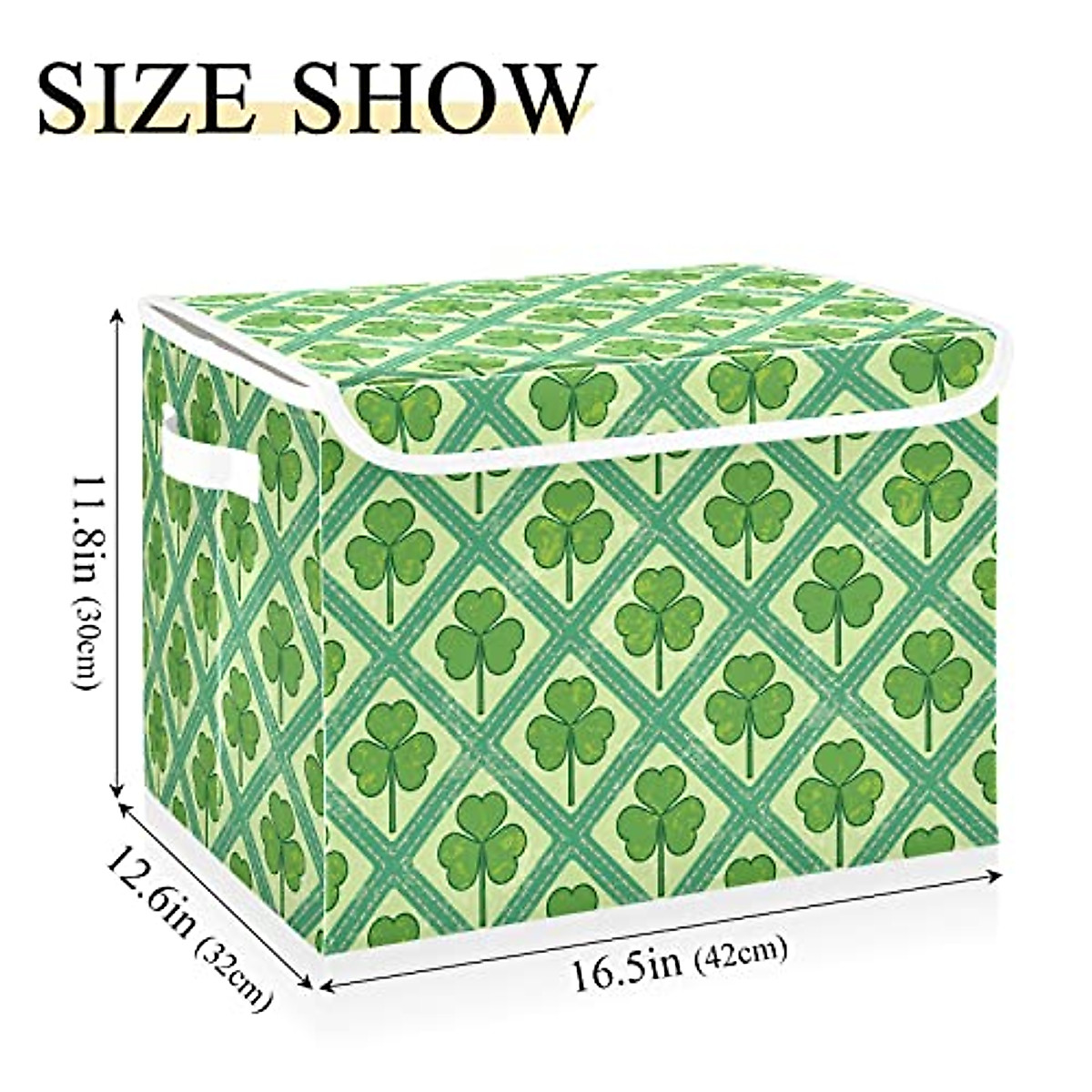 SUABO Clovers Holiday St. Patrick's Day Storage Bin with Lid Large Canvas Storage Boxes Foldable Home Cube Baskets Closet Organizers for Nursery Bedroom Office