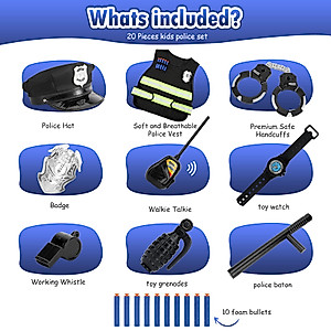Kids Police Dress up Set Police Officer Role Play Costume Toys Set for Kids Ages 3-7 Years Old Includes Police Vest, Hat and Accessories for Boys and Girls Pretend Play