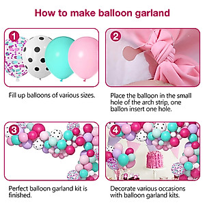 Amandir 152pcs Surprise Party Balloons Garland Arch Kit, Rose Red Aqua Blue White Polka Dots Confetti Latex Balloon for Spa Girls Surprise Birthday Baby Shower Decorations Supplies & 4 Balloon Tools