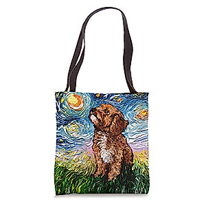 Cavapoo Starry Night Impressionist Dog Art by Aja Tote Bag