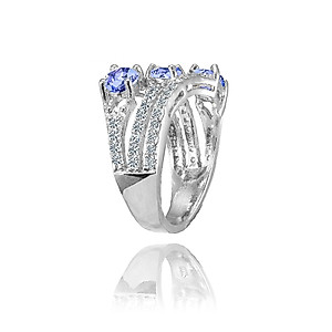 Ice Gems Sterling Silver Tanzanite and White Topaz Oval Three Stone Ring, Size 5