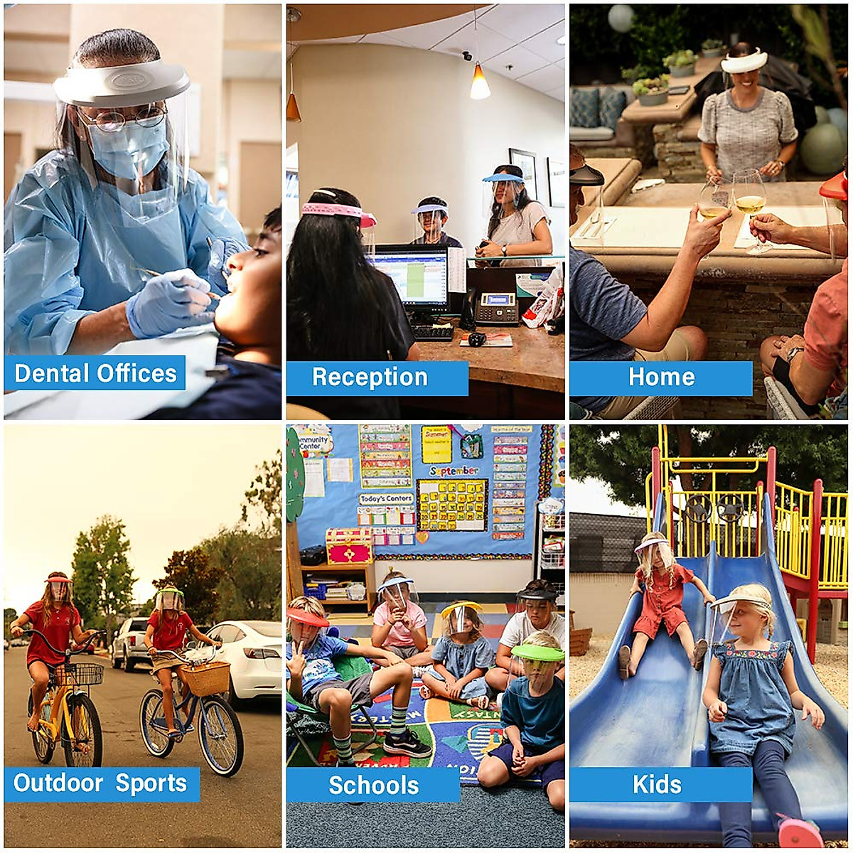 PEP Face Shield - w/ 3 Pack Of Reusable Shield. UV Coated-Anti Fog, Adjustable Size for ALL, Full Face Protection, Long Lasting visor, Indoor and Outdoor Use Made In USA (GREY)