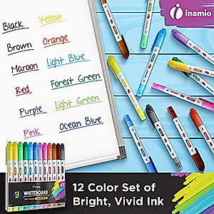 Dry Erase Markers for Whiteboard - Dual Tip White Board Markers, Ultra Fine Tip Markers - Fine Point Erasable Markers for Kids - 12 Set