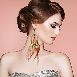 6 Pairs Women Faux Feather Earrings Dream Catcher Earring Bohemian Fringe Tassel Long Drop Dangle Earrings Set with Design for Women (Style 7)