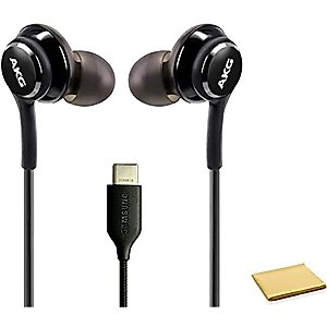 ElloGear 2023 Earbuds Stereo Headphones for Samsung Galaxy Note 10, Note 10+, Galaxy S10, S9 Plus, S10e - Designed by AKG - Cable with Microphone and Volume Remote Type-C Connector - Black with Cloth