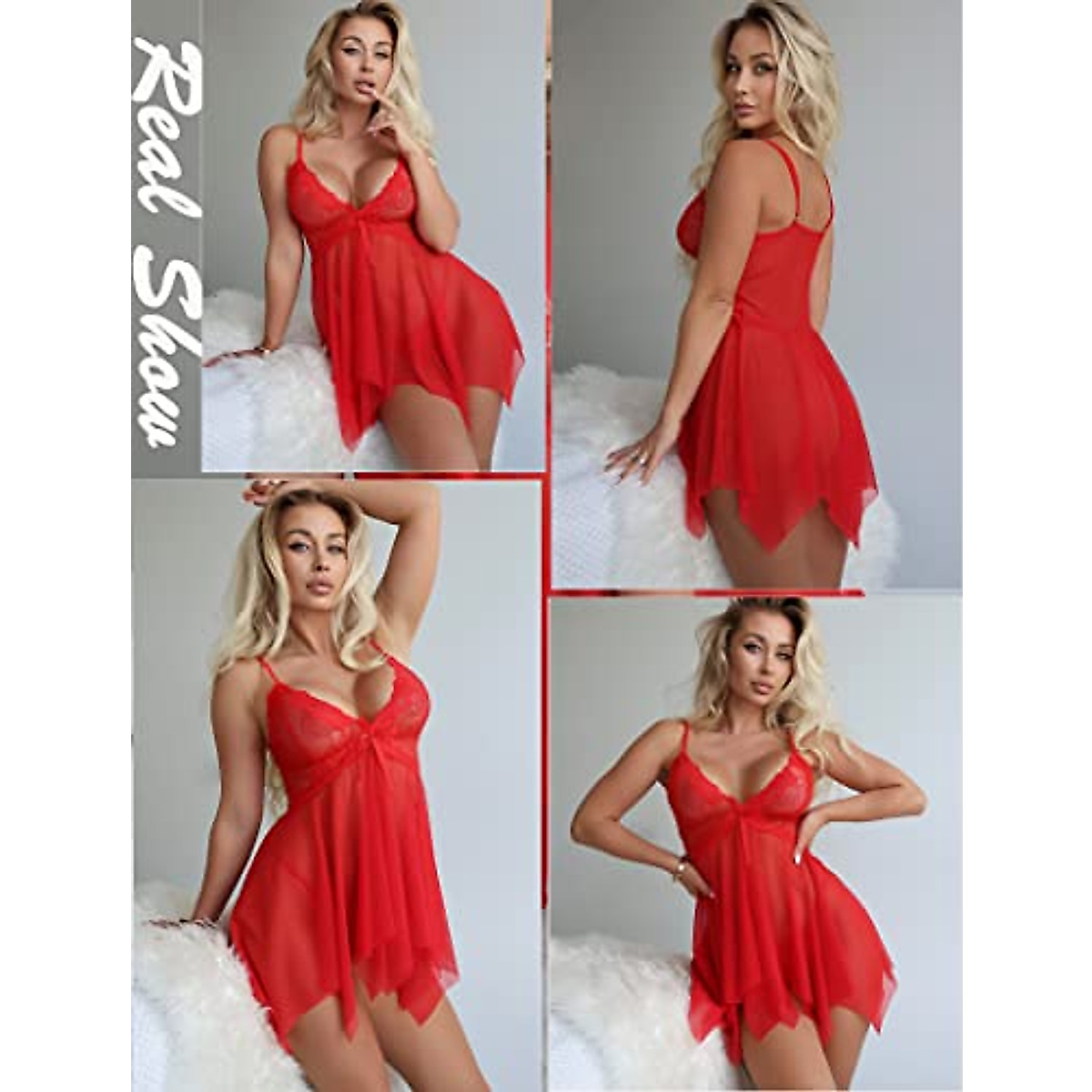 Avidlove Womens Red Babydoll Lingerie for Women Valentines Day Lingerie Negligee Lingerie Red L