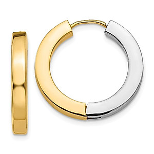 Diamond2Deal 14k Two-tone Gold Hollow Hinged Hoop Earrings (L- 0.83 in, W- 0.83 in)