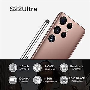 Unlocked Cell Phones, Unlocked Smartphone 1+8G Mobile Cell Phone 6.3 Inch HD Camera Touch Screen Dual SIM Cellphone Unlocked Smart Phone for Father Childrens Gift (Wine)