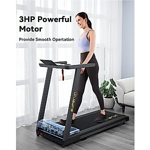 Superun Folding Treadmills for Home, 3HP Treadmill with LED for Walking & Running, Portable Treadmill with Bluetooth Connectivity APP