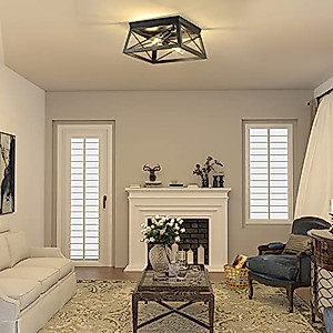 Pynsseu Industrial Ceiling Light, 2 Lights Farmhouse Semi Flush Mount Ceiling Fixture for Kitchen Island Dining Room Bedroom Foyer Hallway, 1 Pack, Black