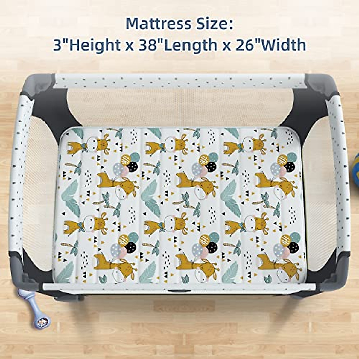 Moonlight Family Noiseless 3” Pack n Play Mattress, 38”x26” Premium Foam Portable Pack and Play Mattresses, Odorless & Steady Playard Mattress fits ONLY Playpens (28.5 * 39.5"), Giraffe