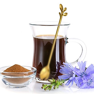 ANYI16 Long Handle Tea Coffee Spoons Set, 7.5" Stainless Steel Gold Leaf Teaspoons for Iced Tea, Coffee, Ice Cream, Dessert