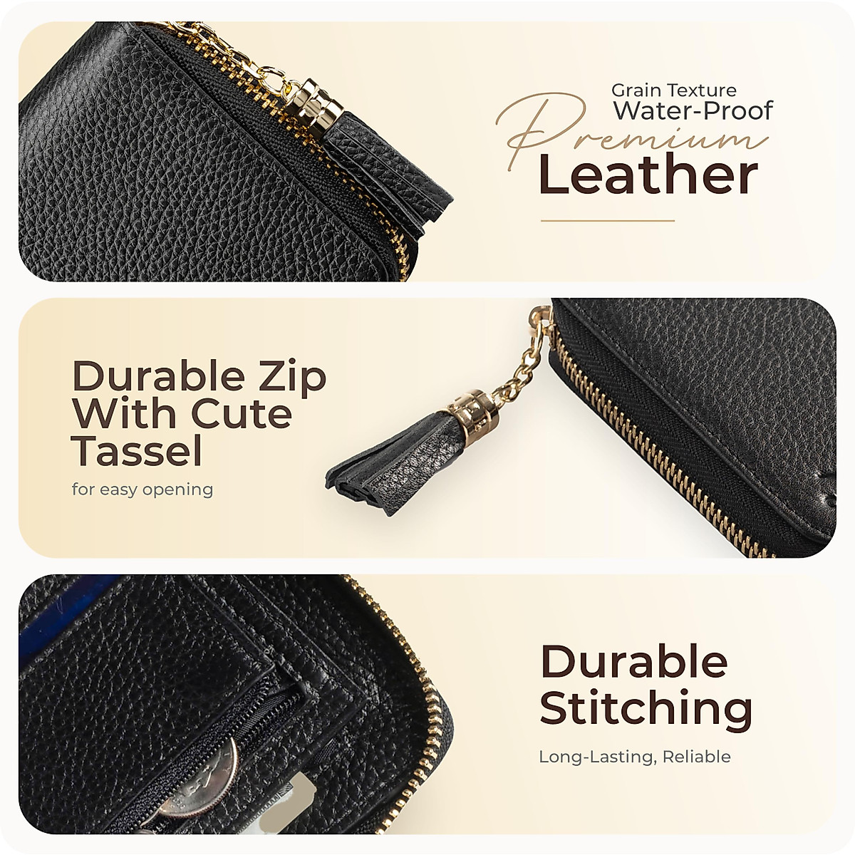 Claasico RFID Small Zipper Wallet for Women, Ladies Genuine Leather Bifold with Coin Zipper Pocket w/Anti-Theft Travel Protection