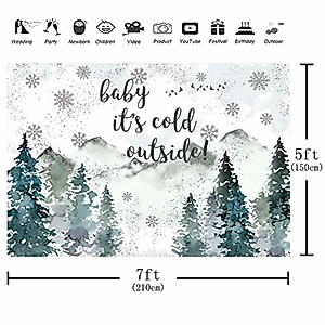 Aperturee Winter Mountain Baby Shower Backdrop 7x5ft Baby It's Cold Outside Decorations Banner Snow Forest Snowflake Photography Background Woodland Adventure Gender Neutral Party Supplies