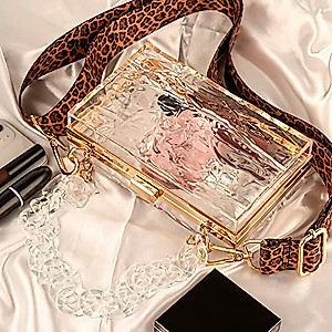 DODAMOUR Transparent Acrylic Shoulder Bag, Clear Crossbody Clutch Purse, Women Evening Clutch Bag (Leopard print chain)