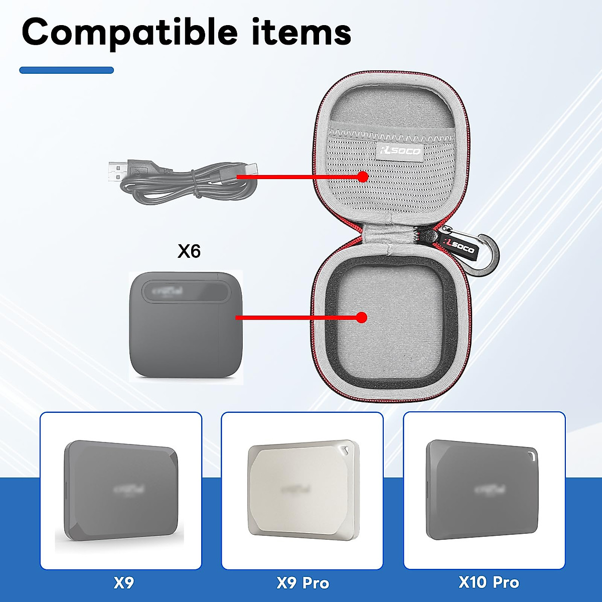 RLSOCO Hard Case for Crucial X10 Pro/X9/X9 Pro/X6 4TB/2TB/1TB/500GB Portable SSD,External Solid State Drive