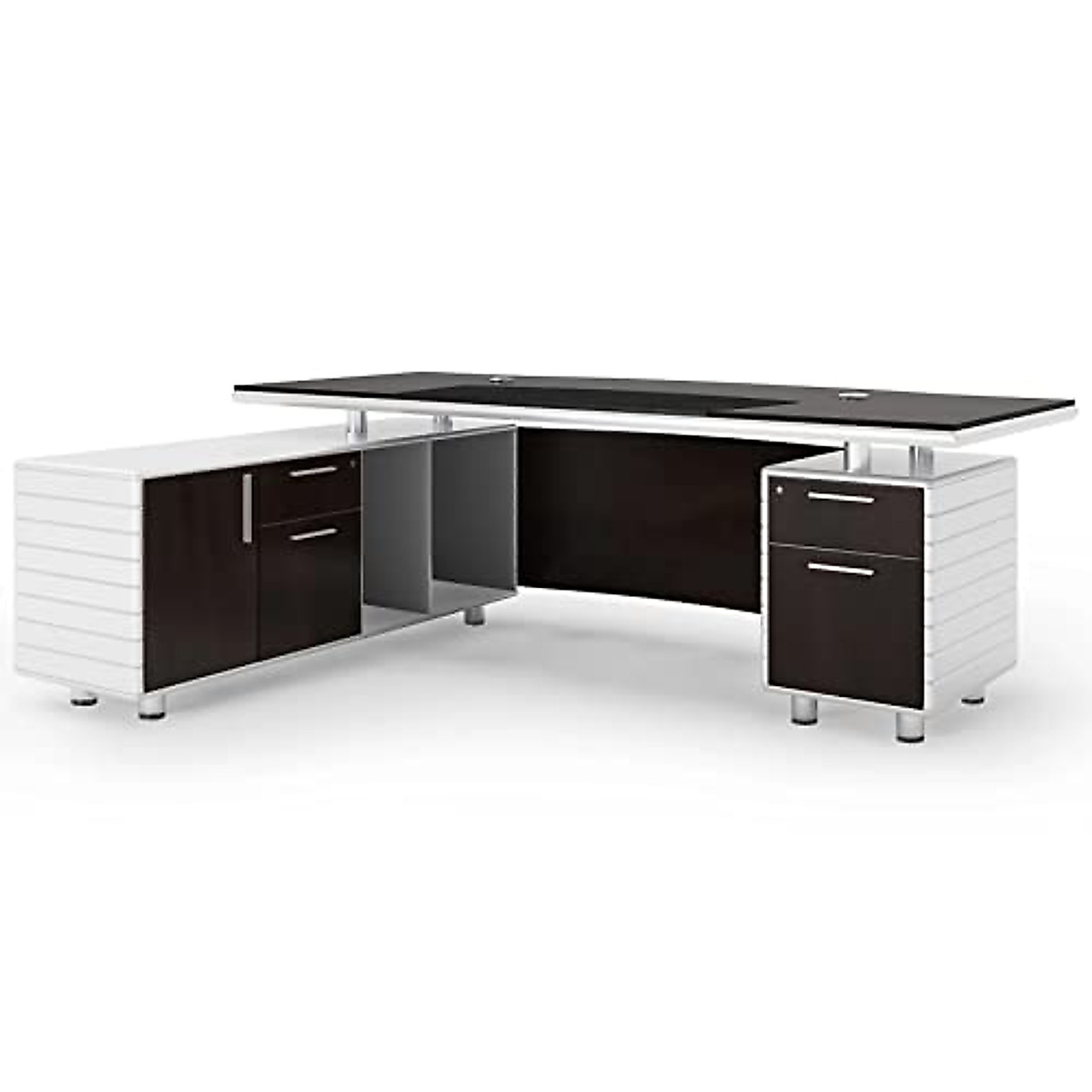 Zuri Furniture 83" Modern Kennedy Executive Dark Wood Desk with Left Return