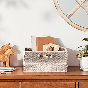 KOUBOO La Jolla Rattan Shelf Handles, Medium, White-Wash Storage Basket
