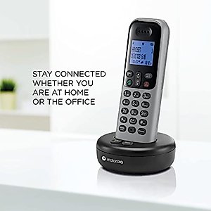 Motorola Voice Cordless Phone System w/ 3 Digital Handsets + Answering Machine, Remote Access, Call Block - Dark Grey (T613)