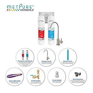 Metpure Versatile Under Sink Water Filter System | 2 Stage Quick Easy Change Twist Filtration System | Water Purifier for Clean Drinking Water & Simple Set Up | Removes Chlorine Bad Taste & Odor
