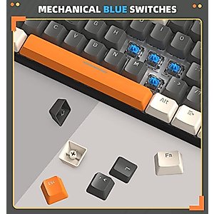 LexonElec T60PRO 60% Mechanical Keyboard and Mouse Combo+Coiled USB C Cable, Compact RGB LED Backlit Keyboard, Clicky Blue Switch, 6400 DPI Programmable RGB Mouse for PC Mac Gamer(Gray&Orange)