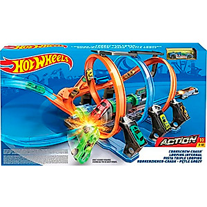 Hot Wheels Toy Car Track Set, Corkscrew Crash with 1:64 Scale Car, 3 Crash Zones, Powered by Motorized Booste, [Amazon Exclusive]