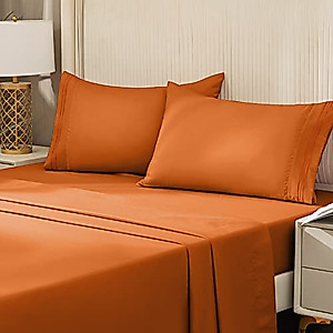 REDKEY Twin Size Bed Sheets Set 3 Piece Set Soft Breathable Bedding Sheets & Pillowcases Sets Deep Pocket Twin Bed Sheets Wrinkle Resistant - Easy Care (Twin,Persimmon)