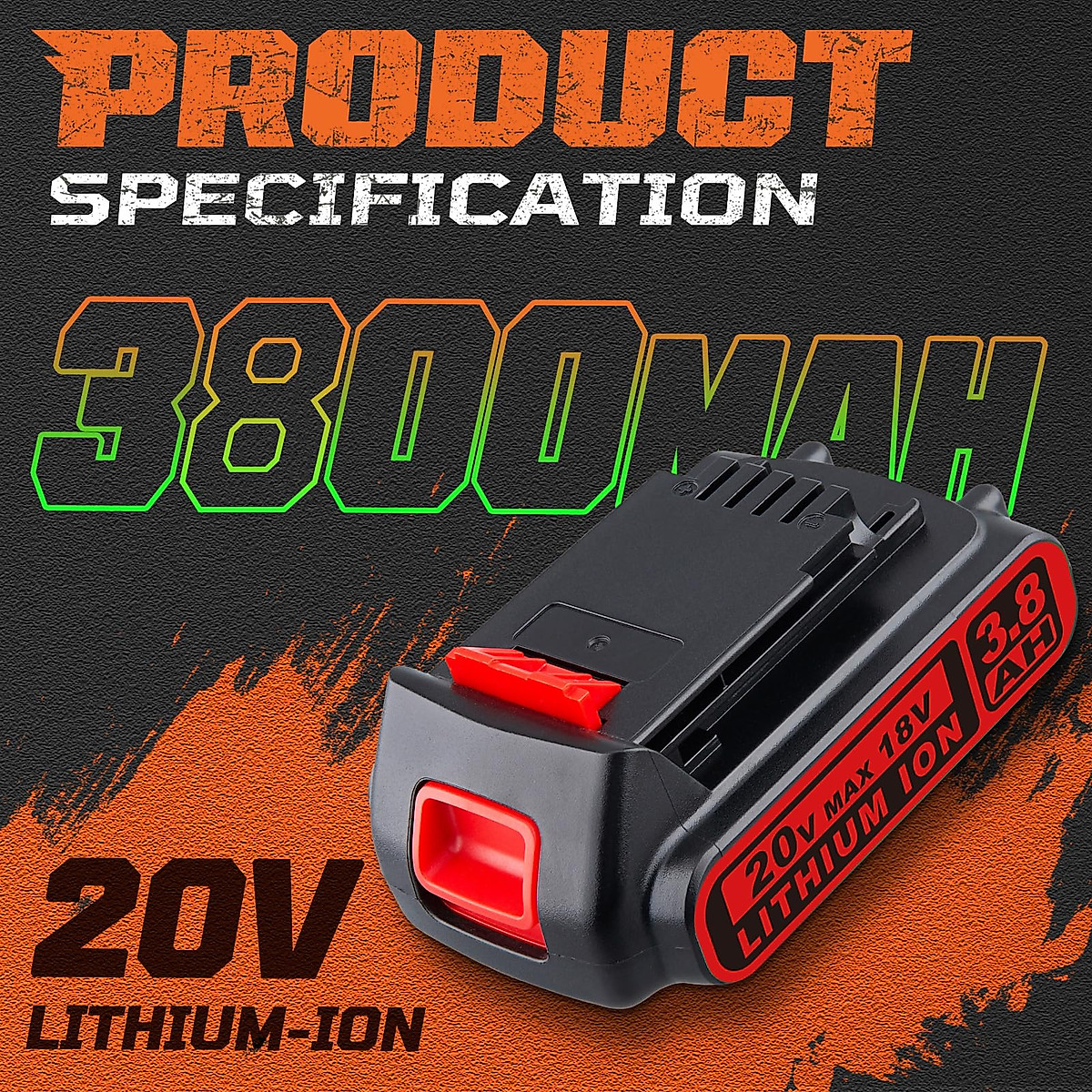 Masione 3.8Ah 20V Repalcement for Black and Decker 20V Lithium Battery LBXR20 LBXR2020-OPE Compatible with Black and Decker 20V Battery Cordless Tools and Outdoor Equipment (2-Pack)