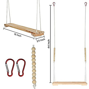 CW&WC Chicken Swing Toys for Chickens Coop with Adjustable Roost - Large Ladder Bar Accessories and Gifts Owners – Includes Ropes & Metal Hook (15.5In x 2.75In), A212